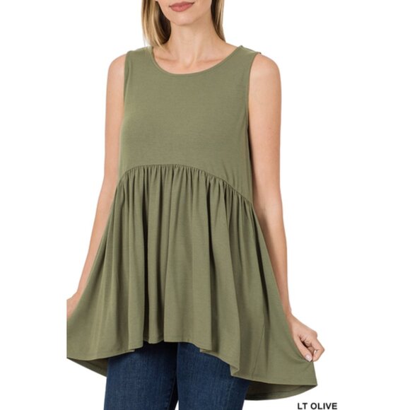 Zenana Outfitters | Tops | Nwt Zenana Sleeveless Waist Shirring Highlow ...